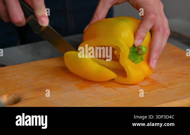 Bright yellow bell pepper, demonstration of texture and color of pepper ...