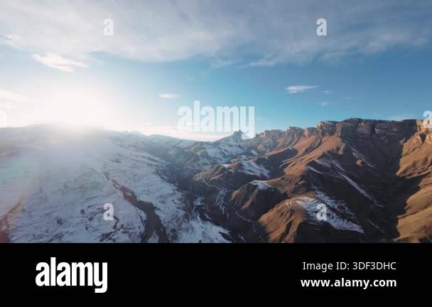 Aerial view panorama of the highlands at sunset. Mountains covered with ...