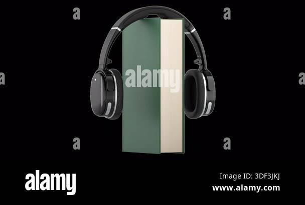 Hardcover book with over-ear headphones rotation animation seamlessly ...