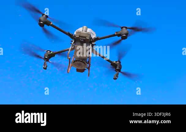 Agricultural Drone, Agricultural drone sowing rice seeds in the air ...