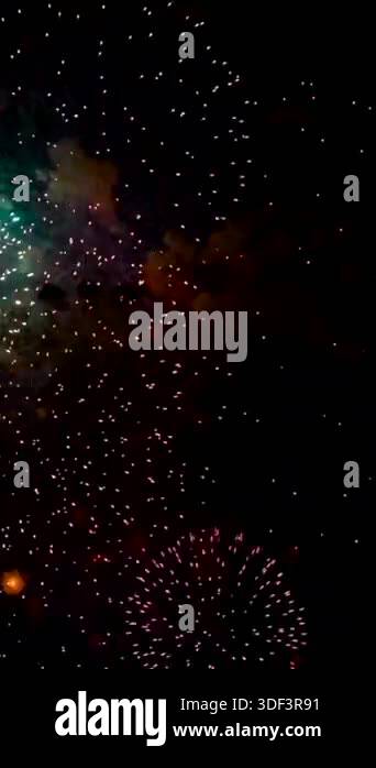 Colorful Fireworks Exploding Across Night Sky, Multi Colored Bursts And ...