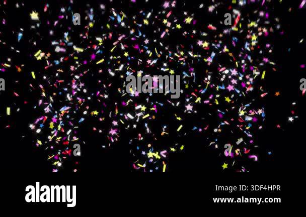 Triple explosion of colored confetti on transparent background. Pro Res ...