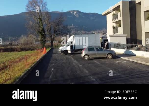 Aerial view of a residential building construction site with reinforced ...