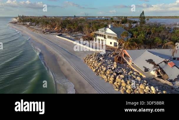 Storm surge severe damage to waterfront houses after hurricane Milton ...