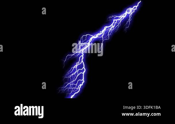 Lightning strikes animation on black background . Blue lightning flash ...