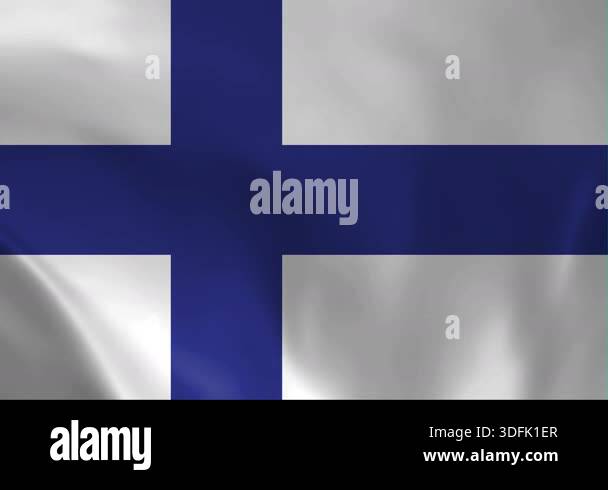 Finland National Flag Waving Loop: Realistic 3D Fabric Animation of the ...