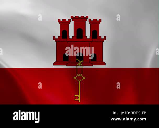 Gibraltar Flag Waving, British Overseas Territory National Symbol ...
