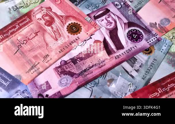 Jordan money, the Jordanian dinar currency, banknotes of various ...