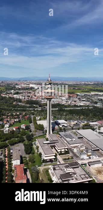 Vertical aerial video of the telecommunication tower in Rozzano ...