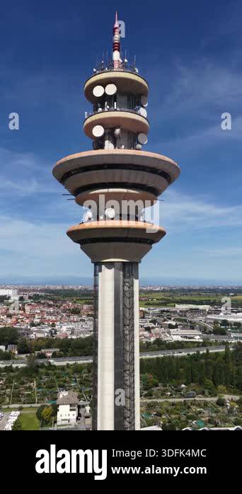 Vertical aerial video of the telecommunication tower in Rozzano ...