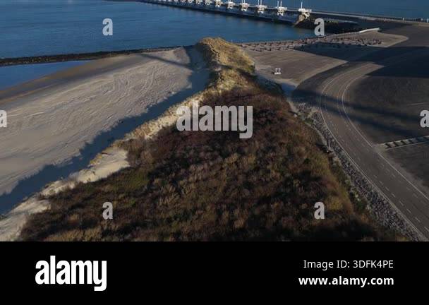Aerial view of the Oosterscheldekering, a key Delta Works structure ...