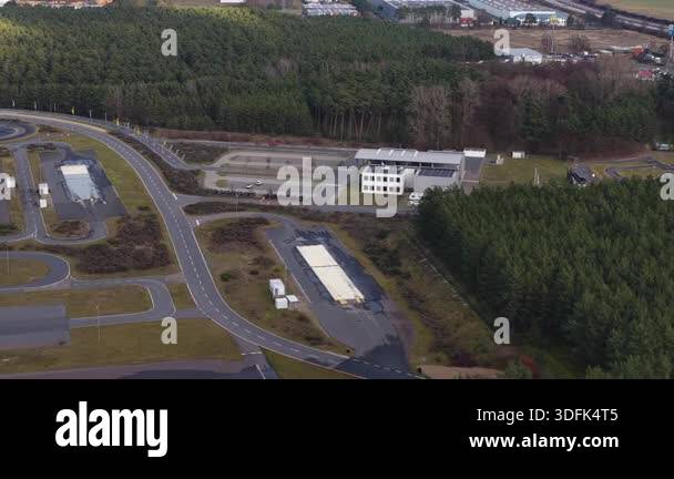 Top-down aerial drone video of the Fahrsicherheitszentrum Linthe near ...