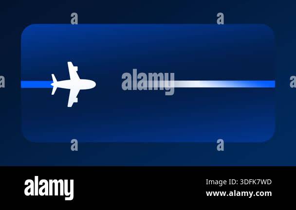 A white stylized airplane icon leaves a long glowing streak as it flies ...