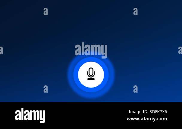 A glowing white microphone icon is centered inside a bright blue ...