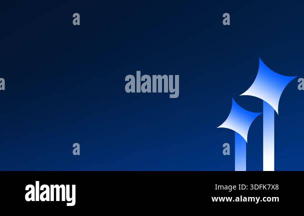 Three elegant blue and white star shapes rise from the bottom right ...