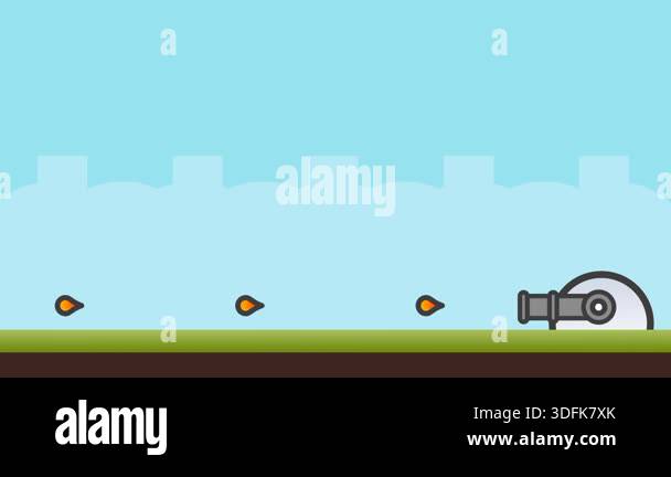 A large grey cannon sits on a grassy field and fires several small ...