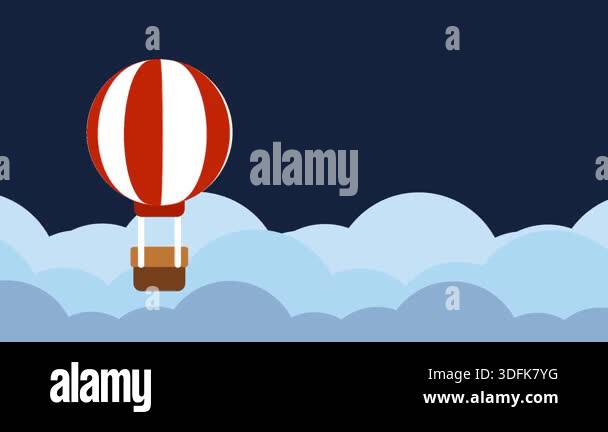 A striped red and white hot air balloon floats peacefully above soft ...