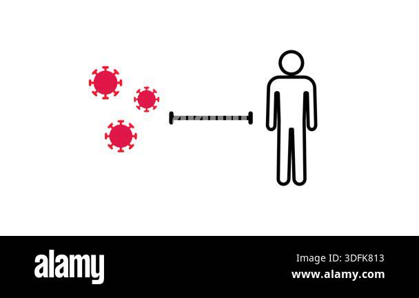 Red viral particles are shown moving toward a person across a measured ...