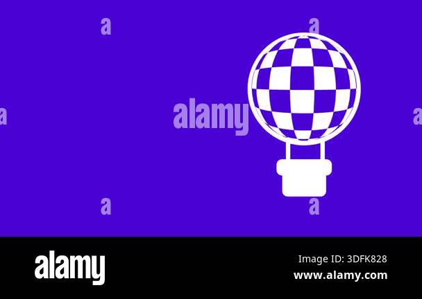 A purple and white checkered hot air balloon floats in the upper right ...