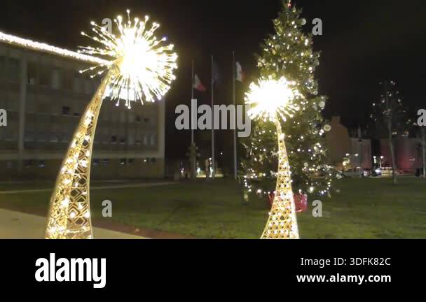 Christmas tree and light gate in the park at the town hall Stock Video ...