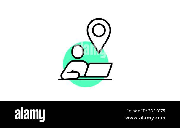 A professional works on their portable computer with a green circle and ...