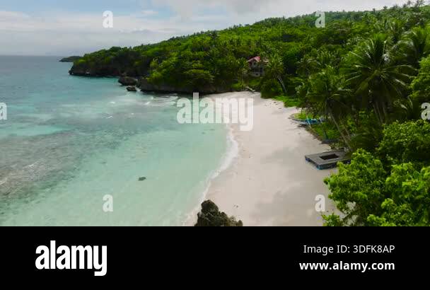 Drone view of beach with clear sea water in Carabao Island. Romblon ...