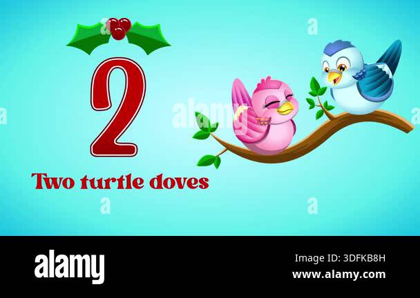 The 12 Days Of Christmas. 2nd Day. Two Turtle Doves. 4K Animation Video ...