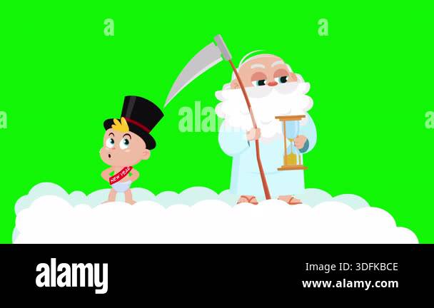Funny Father Time And New Year Baby Ejection 4K Animation Video Motion ...