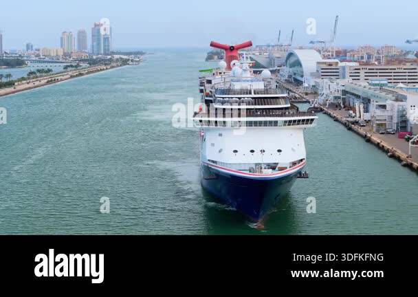 Drone view. Large cruise liner of Carnival cruise line arriving to ...