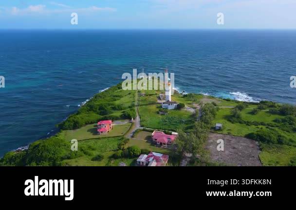 Ragged Point Lighthouse aerial view in historic village of Marley Vale ...