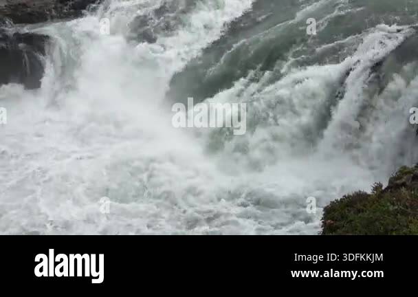 Close up view of the powerful cascade of the Gullfoss waterfall in the ...