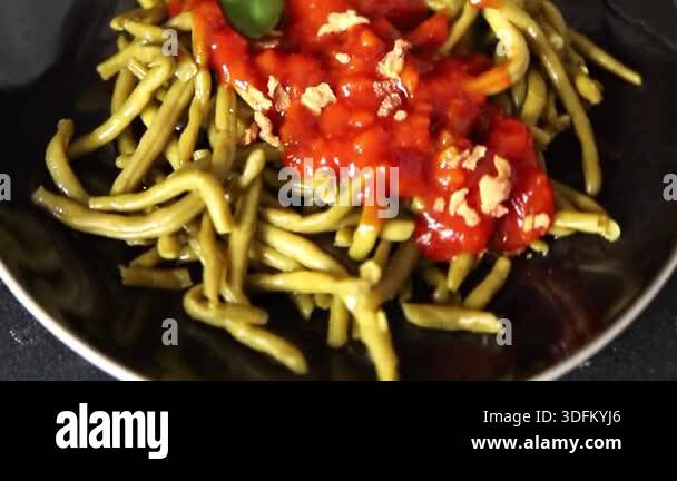 Green string beans tomato sauce main course natural food product ...