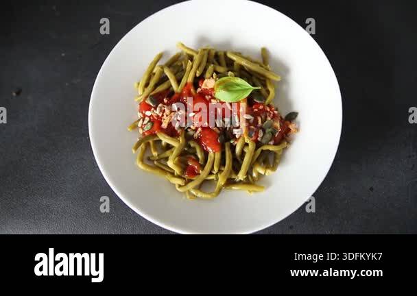 Green string beans tomato sauce main course natural food product ...