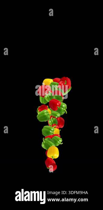 Fresh colorful capsicums fountain stream motion graphics with plain ...