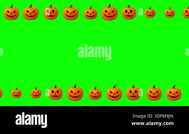 Halloween pumpkins decorative frame on green screen background Stock ...