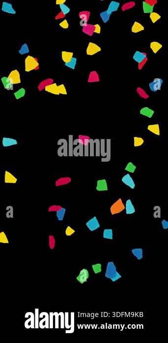 Falling colorful confetti particles motion graphics with plain black ...