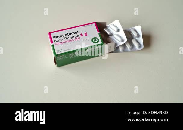 Madrid, Spain - November 2, 2025: Green and white paracetamol box with ...