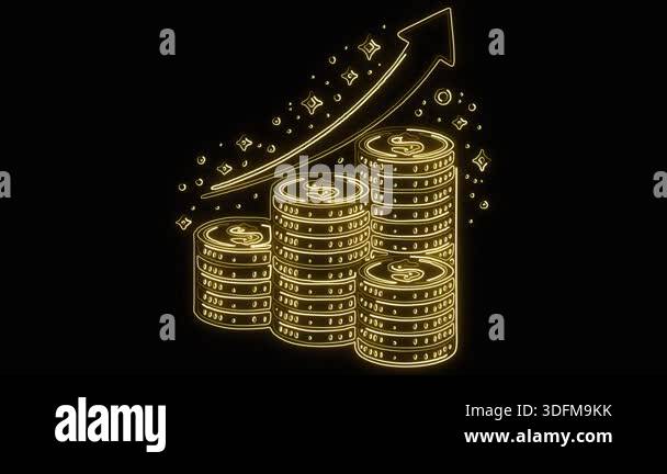 Rising wealth and opportunity with glowing golden neon light path ...