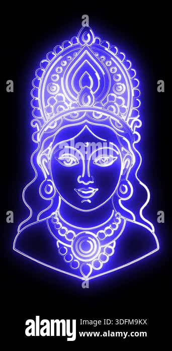 Goddess Durga symbol with glowing blue neon light path effect on plain ...