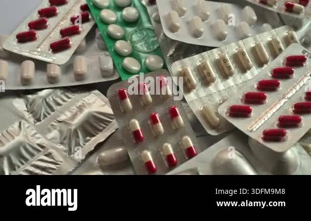 Madrid, Spain - November 8, 2025: A chaotic collection of blister packs ...