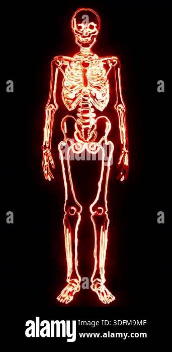 Human skeleton symbol with fire energy sparks path effect on plain ...