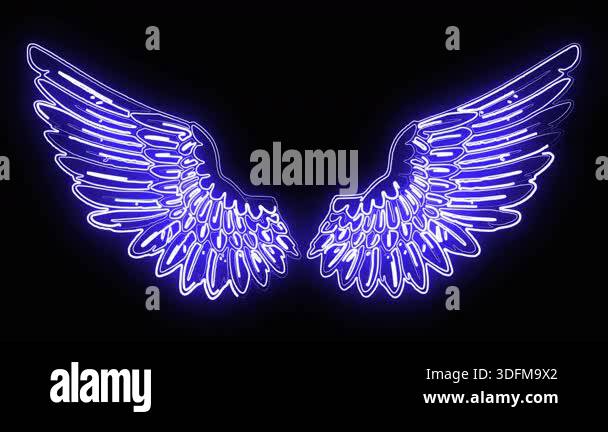 Eagle wings symbol with glowing blue neon light path effect on plain ...