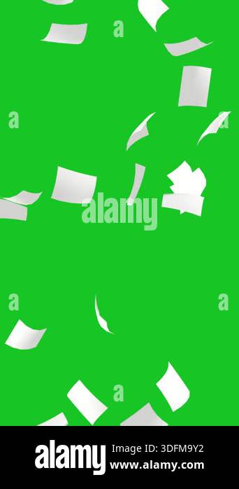 Falling white papers motion graphics with green screen background Stock ...