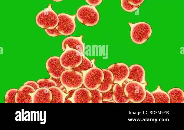 Falling fresh sliced fig fruits motion graphics with green screen ...