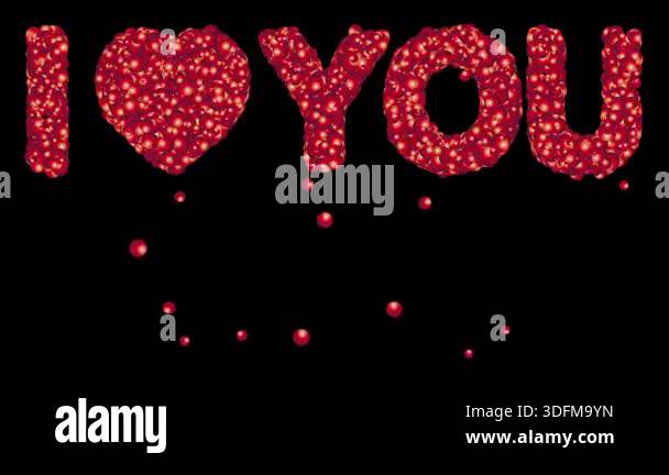 I Love You symbol with red spheres effect on plain black background ...