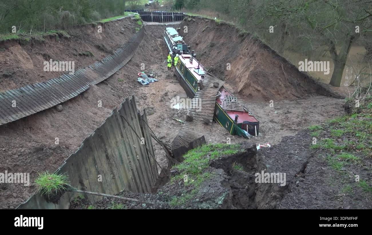 Stranded narrow boats refloated after Shropshire canal breach Stock ...