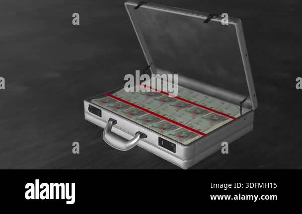 Looping rotation of a briefcase containing Kuwaiti dinar notes ...