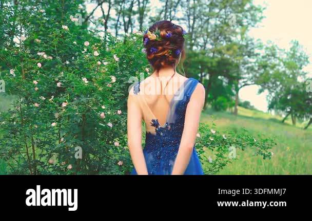 Portrait fantasy woman queen back rear view collected elegant vintage ...