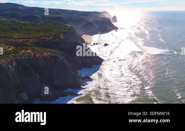 Coastline, Green Mountains and Cliffs on Sunny Day. Aerial View ...