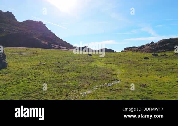 Green Meadow and Mountains of Peneda-Geres National Park on Sunny Day ...